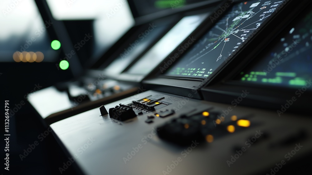 Air traffic control tower overseeing a bustling airport, ensuring safe ...