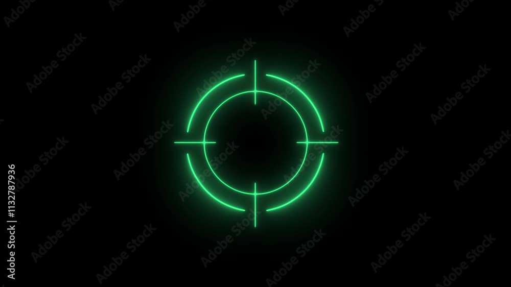 Neon target cross animation, rotation with color blink. Glowing neon ...