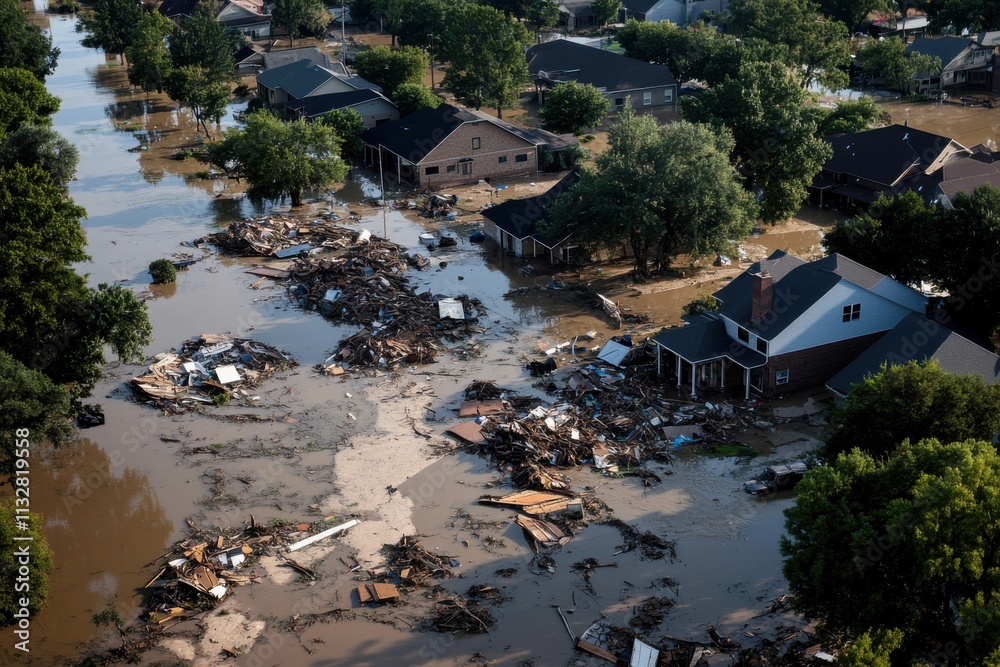 The aftermath of severe flooding leaves homes standing amidst debris ...