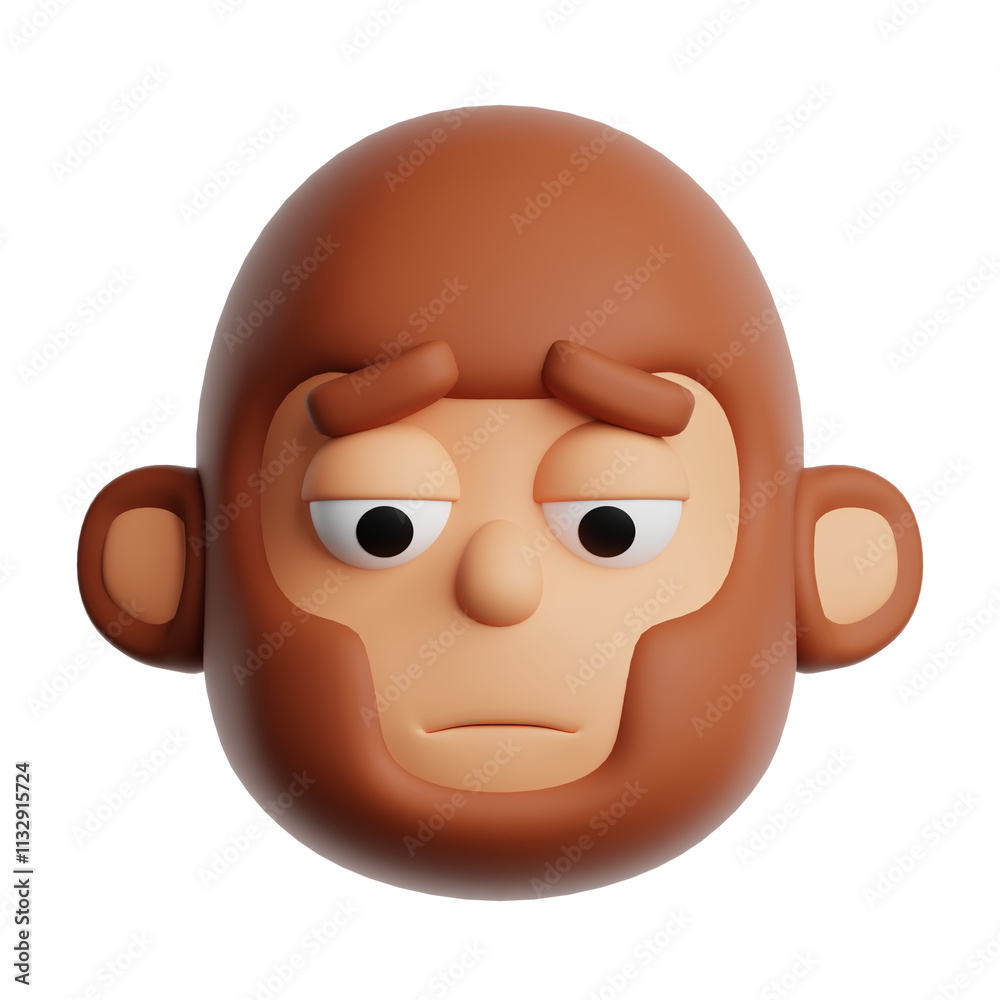 3d disappointed face monkey emoji icon. Sad cartoon animal emoticon ...