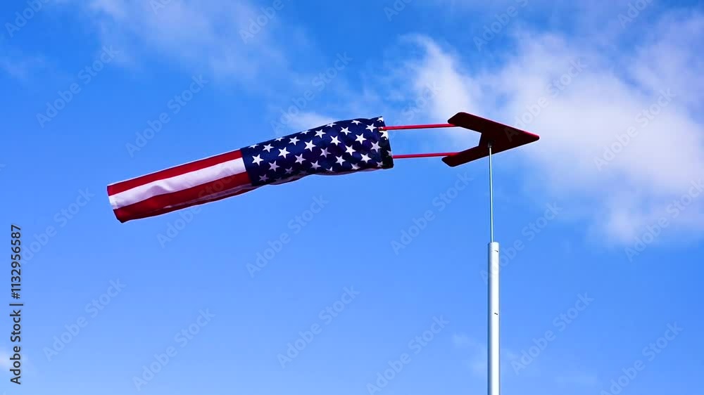 Windsock in the colours of the national flag of the USA with ...