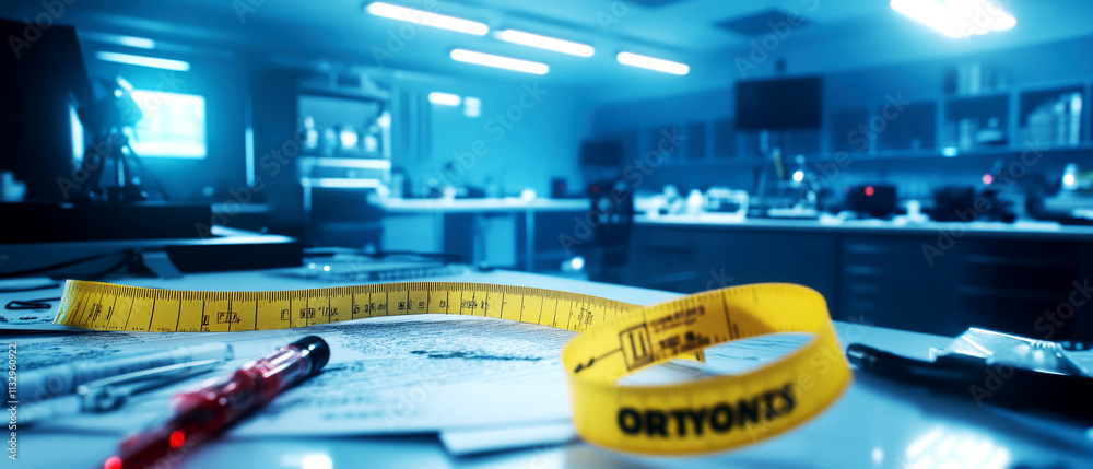 Forensic expert examining pathology evidence in a crime lab detailed ...