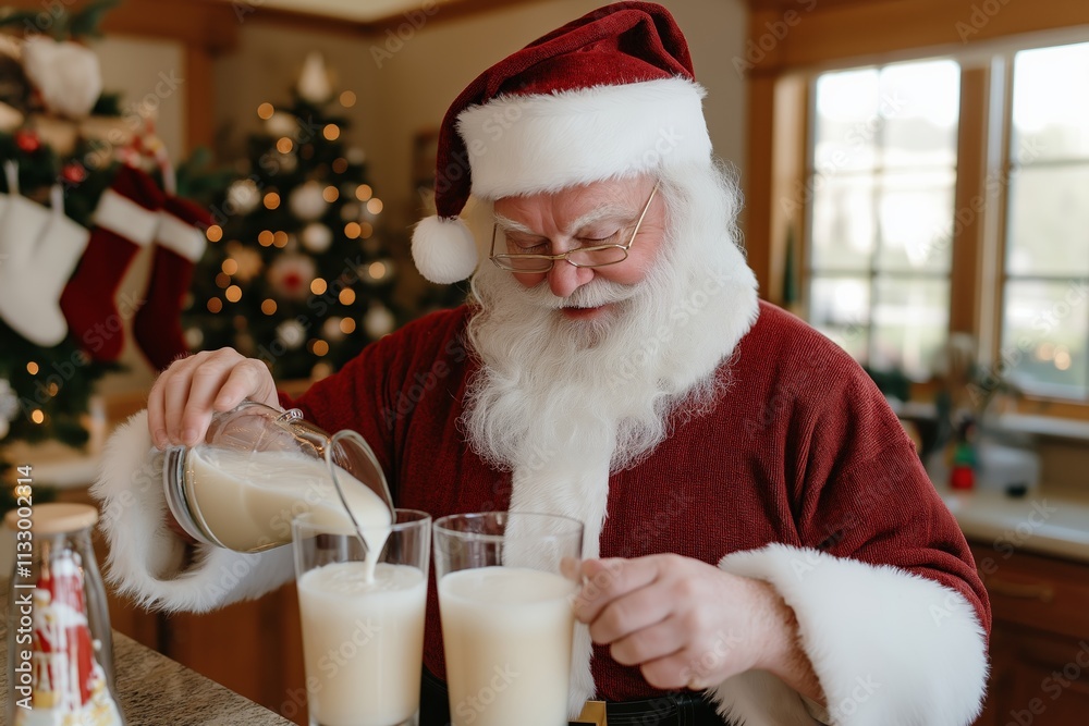 Santa is in the kitchen making traditional Horchata, pouring delicious ...
