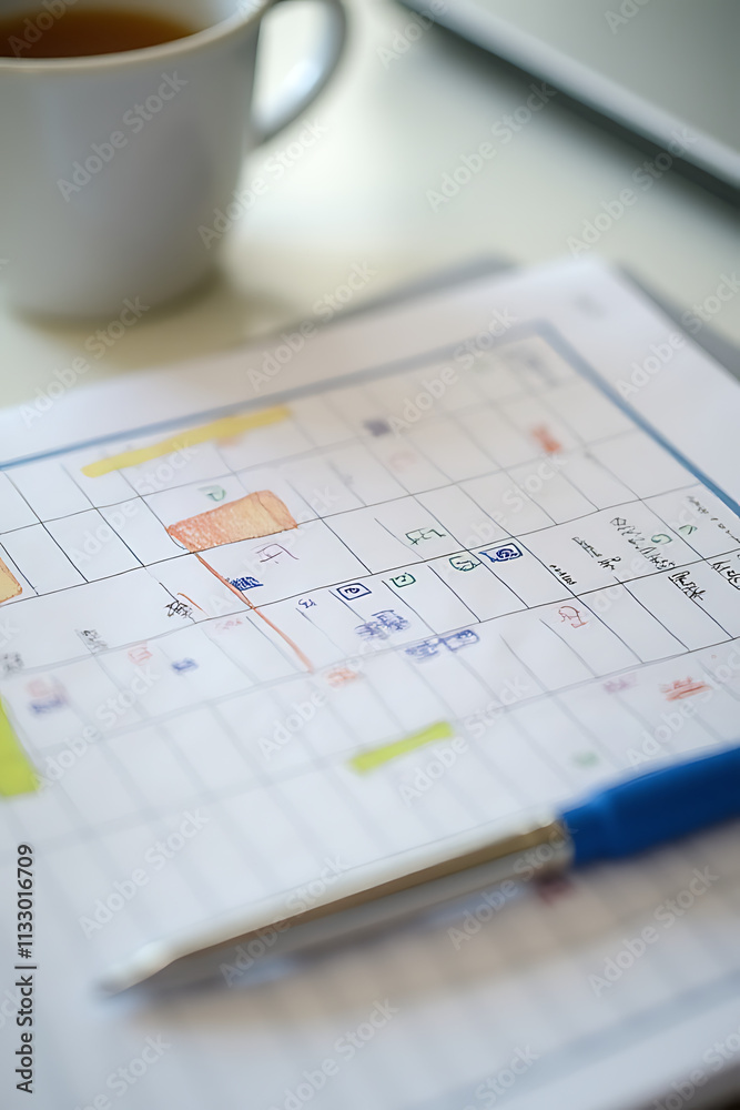 Focus on planning and time management using a calendar to organize ...