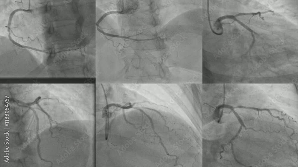 Coronary angiogram , medical x-ray for heart disease. Coronary artery ...