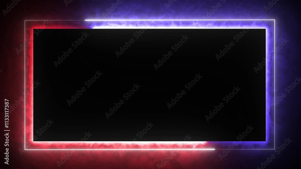 Neon border and frame with a rectangular looping effect in blue red ...