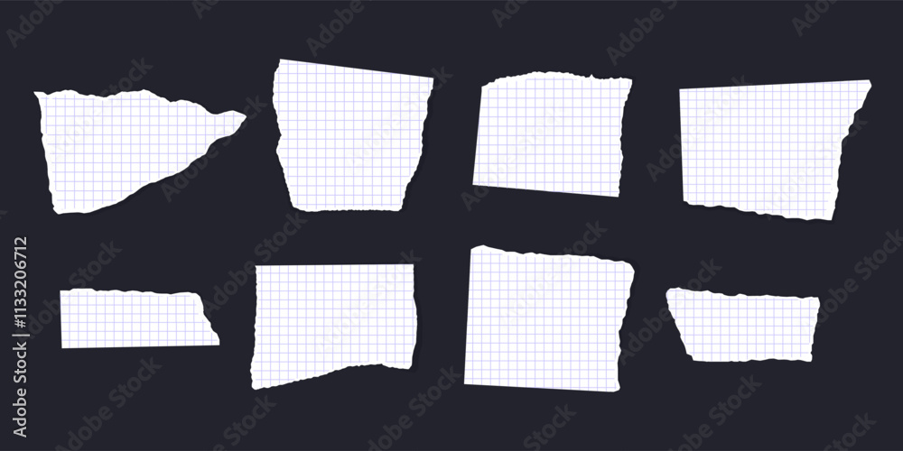 Torn or ripped paper strip collection with grunge edges. Torn notebook ...