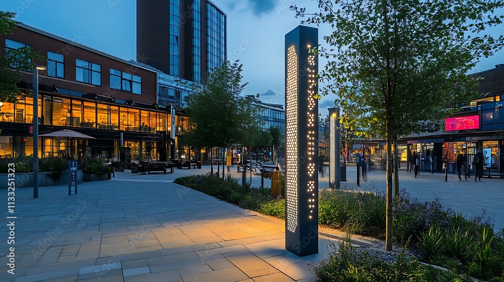 Foto de 21. A modern light pole installed in a well-lit pedestrian area ...