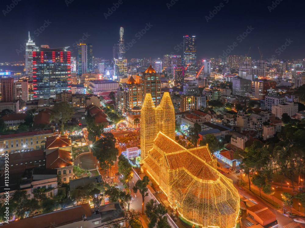 Aerial view of Notre Dame Cathedral or Duc Ba church, special worship ...