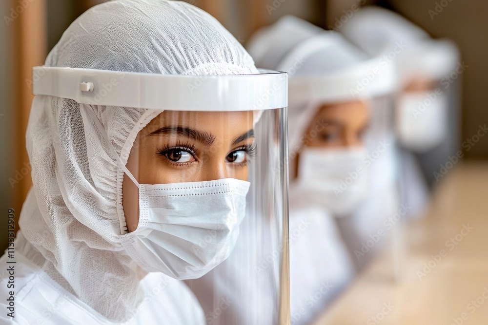 Healthcare Professionals Wearing Protective Gear and Face Shields in a ...