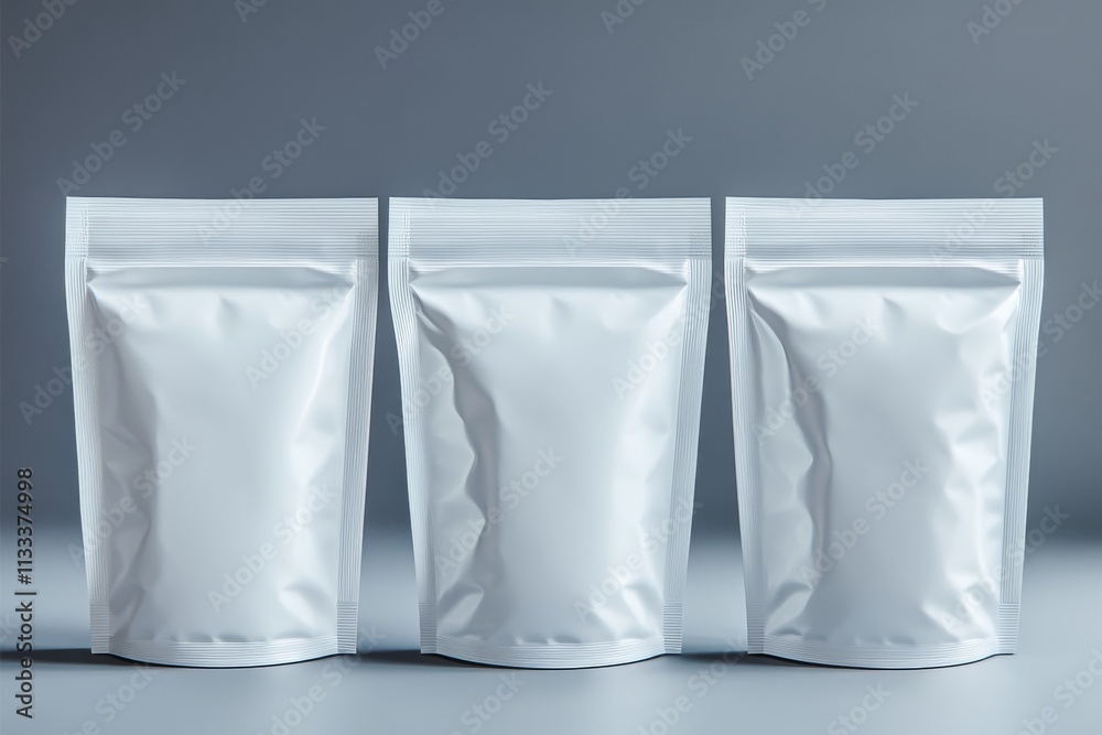 A realistic blank stand-up pouch bag mockup with a ziplock, shown in a ...