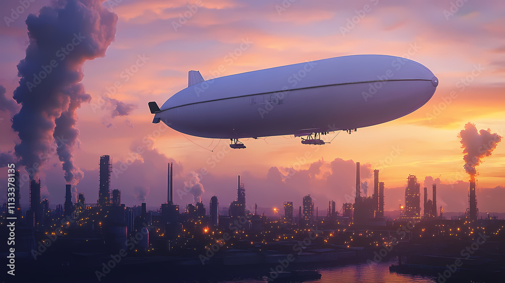 Cargo zeppelins and dirigible freight convoys navigating through an ...