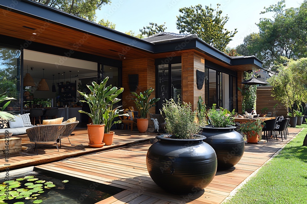 Rainwater harvesting system integrated into a modern home design with ...