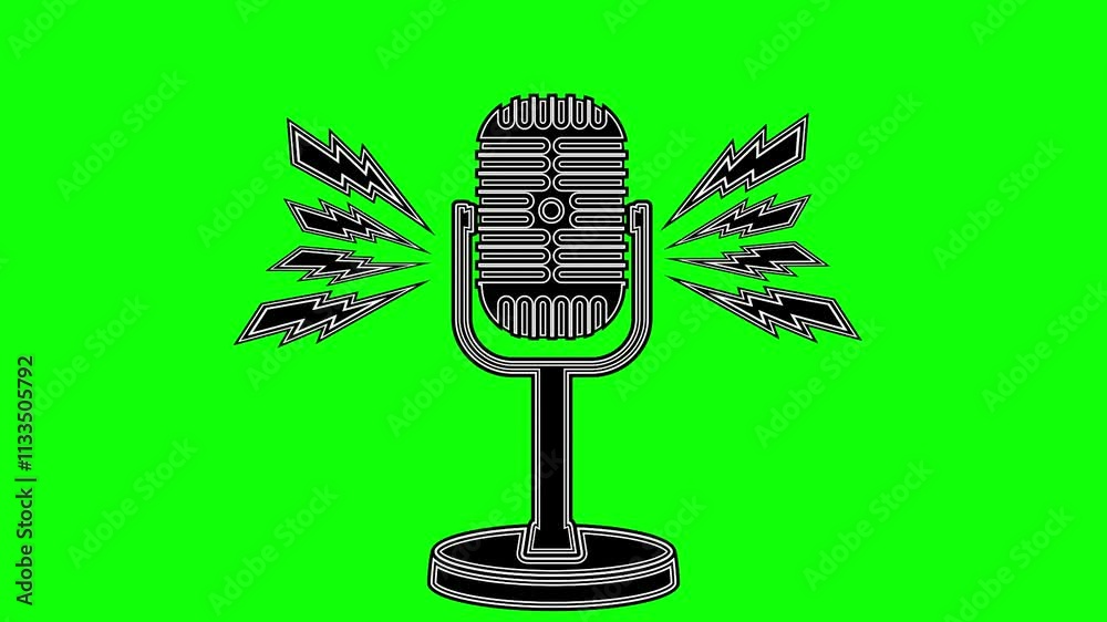 retro microphone animation. vintage microphone with loud sound motion ...