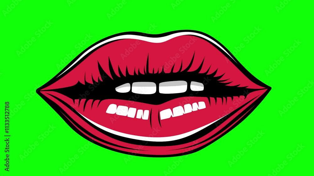 female lips animation. women lips motion on green screen background ...