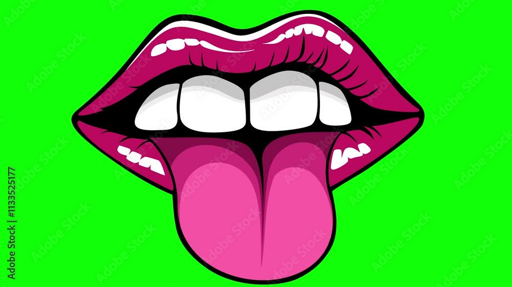 Woman lips showing tongue animation. motion on green screen background ...