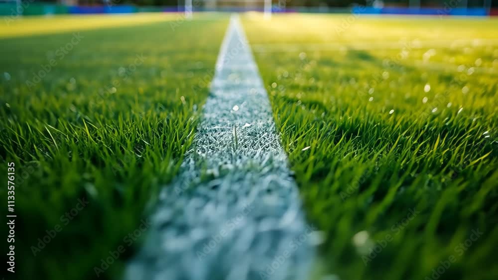 Close-up view showcasing the precise lines and markings of a soccer ...