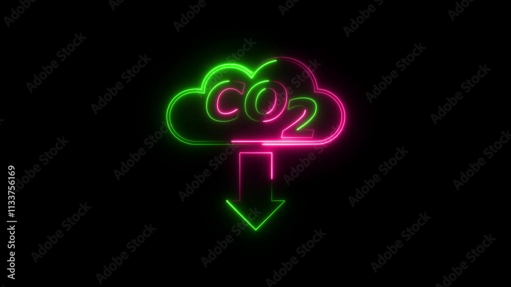 Neon Reduce CO2 emissions and CO2 neutrality animation. Environment ...