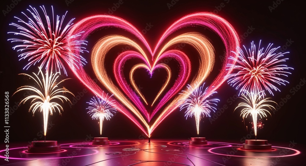 Creating synchronized heart and star fireworks as symbols of hope peace ...