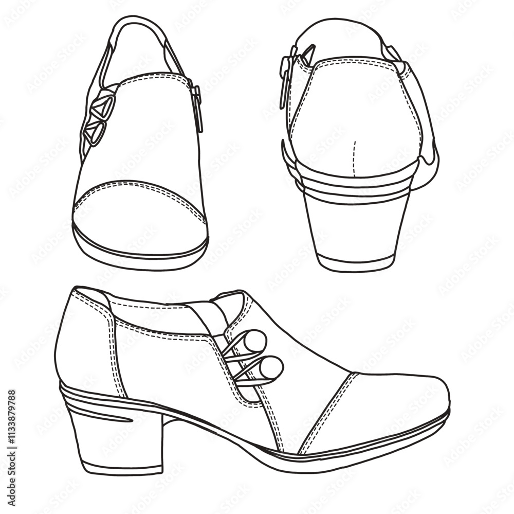 Women's Slip-On Loafer with button strap Shoes Line art, Technical ...