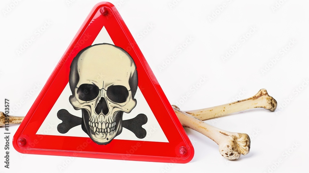 Danger sign with skull and cross bones on white background, presenting ...