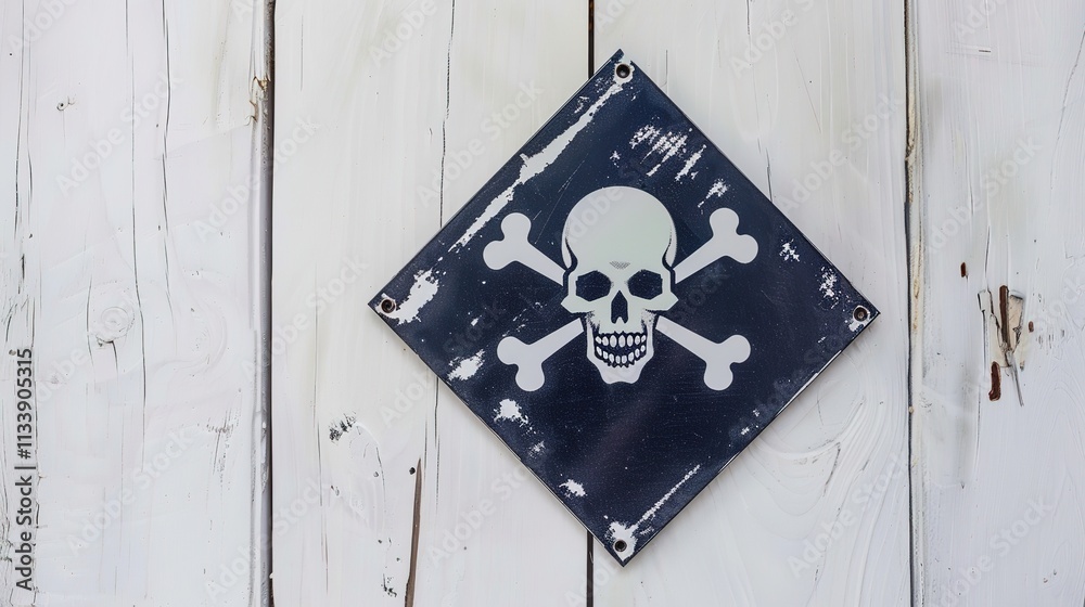 Danger sign with skull and cross bones on white background, presenting ...