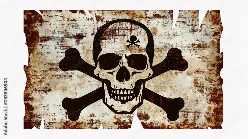 Danger sign with skull and cross bones on white background, presenting ...