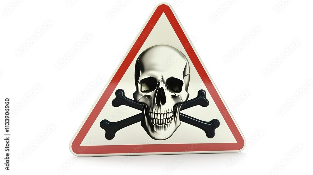 Danger sign with skull and cross bones on white background, presenting ...