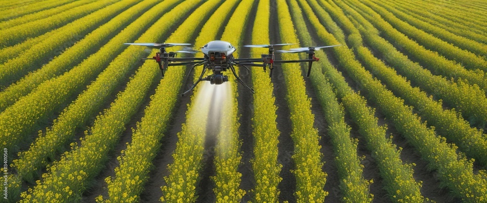 Canola plants with a light dusting of water from the drone's sprayer ...