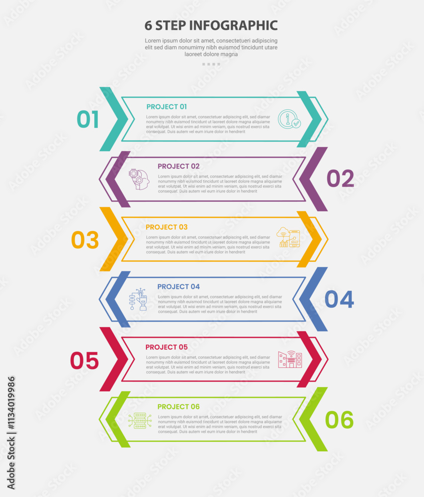 6 points template infographic outline style with 6 point step template ...