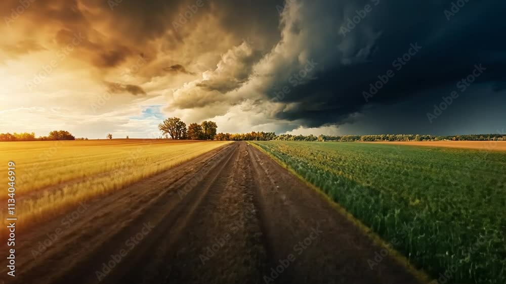 Country Road Dividing Storm and Sunset: A dramatic landscape photo ...