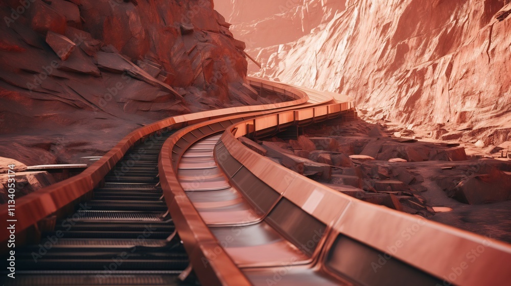 Zinc ore being transported on large conveyor belts inside an industrial ...