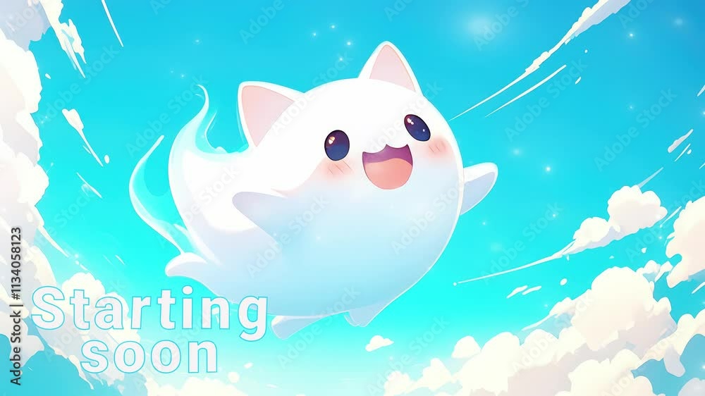 Joyful spirit creature gliding through fluffy clouds bright sky ...