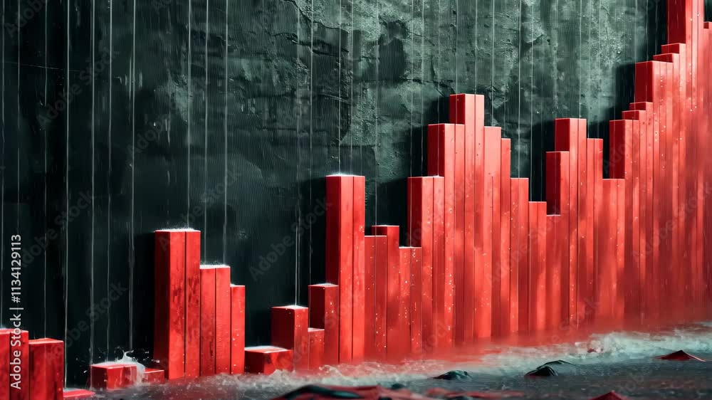 A video of a red bar chart displayed on a black background ...
