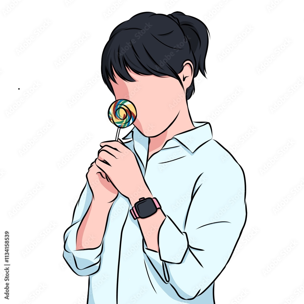 Cute K-Pop Girl Cartoon Vector Art - Korean Pop Star Style Stock ...