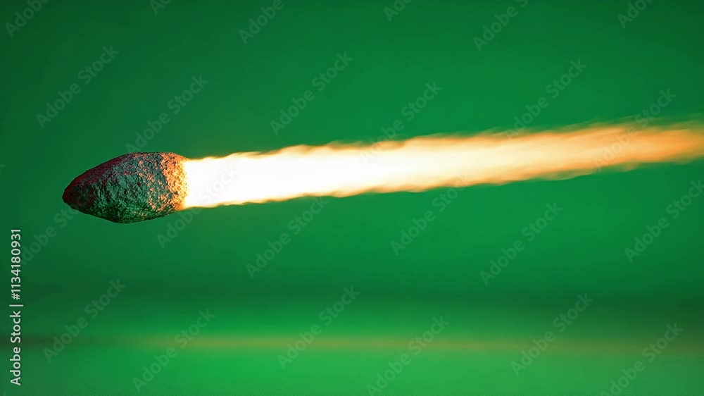 A small comet with a bright wispy tail emphasizing its swift movement ...