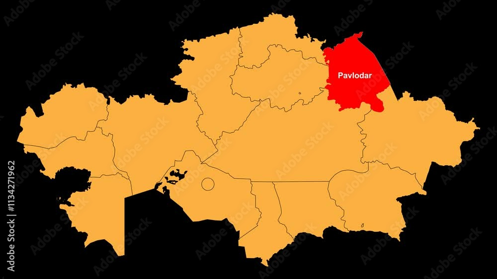 Pavlodar map animated video. The location is highlighted on the ...