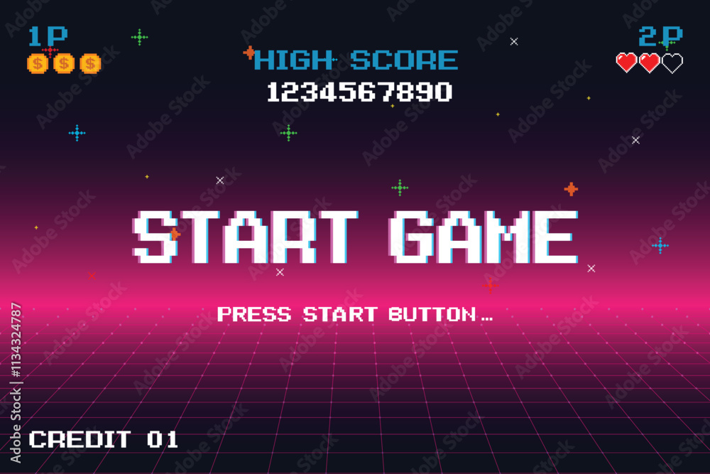 START GAME. pixel art .8 bit game. retro video game. for game assets ...