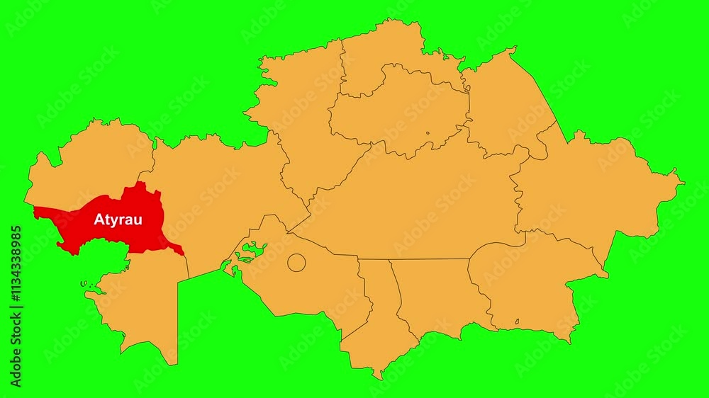 Atyrau map animated video. The location is highlighted on the ...