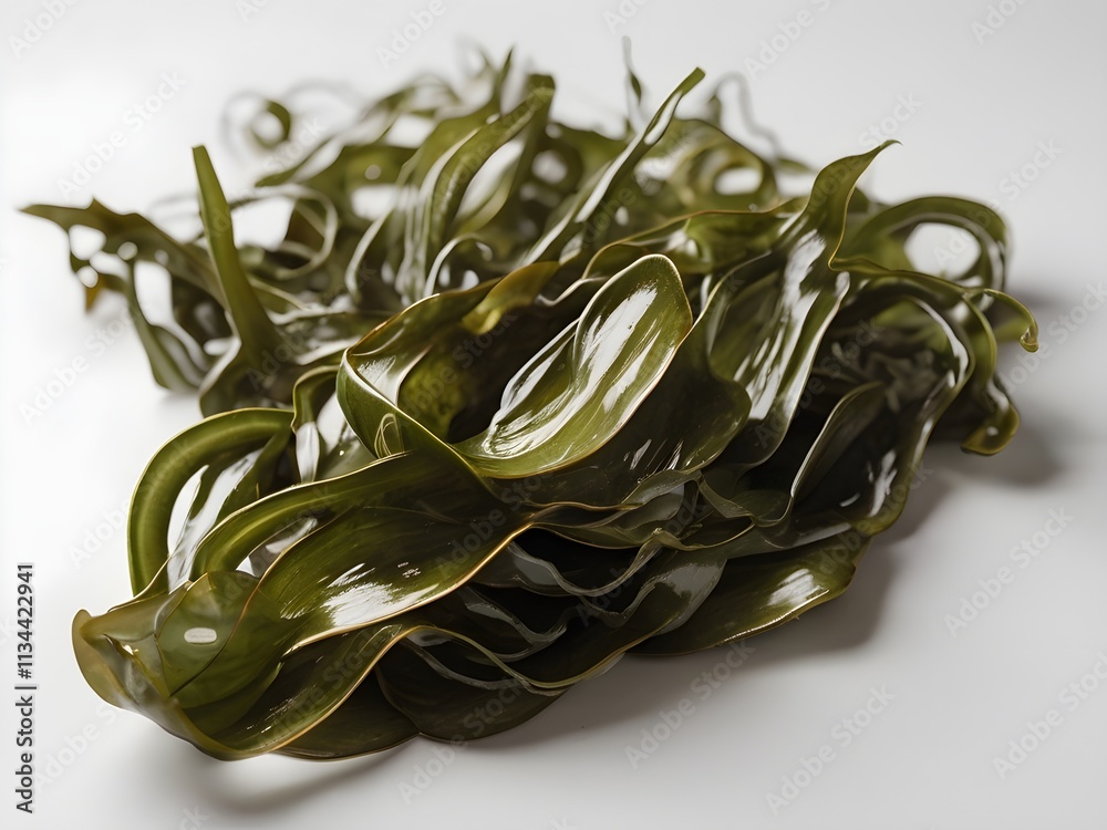 Laminaria or kelp seaweed isolated, spirulina seaweed plant close up ...