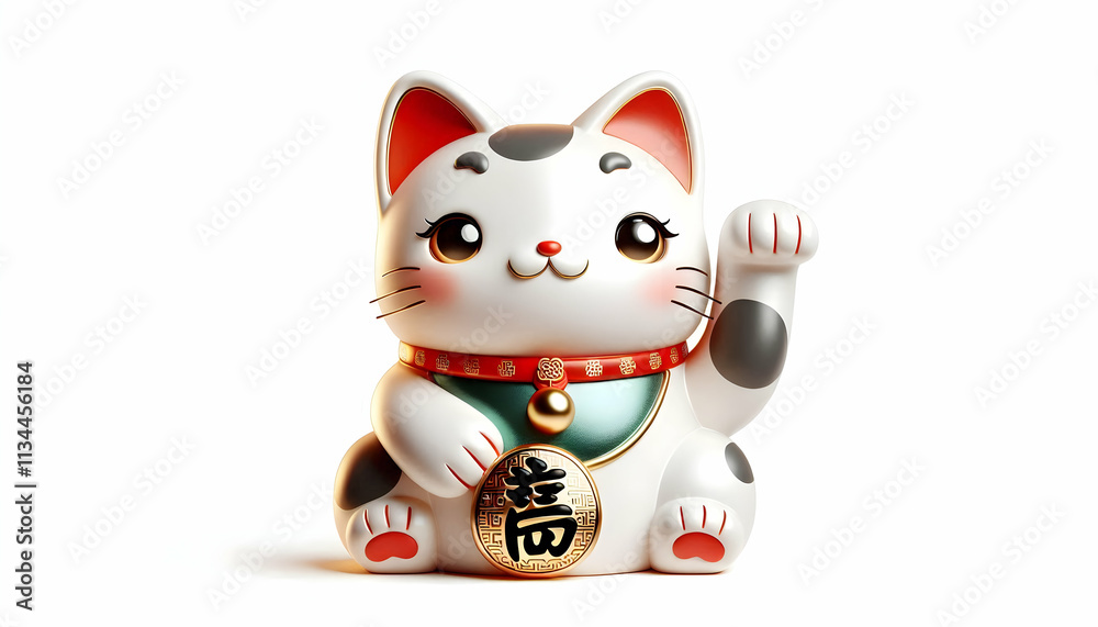 3D Vector image of a Chinese lucky cat (Maneki neko) isolated on white ...