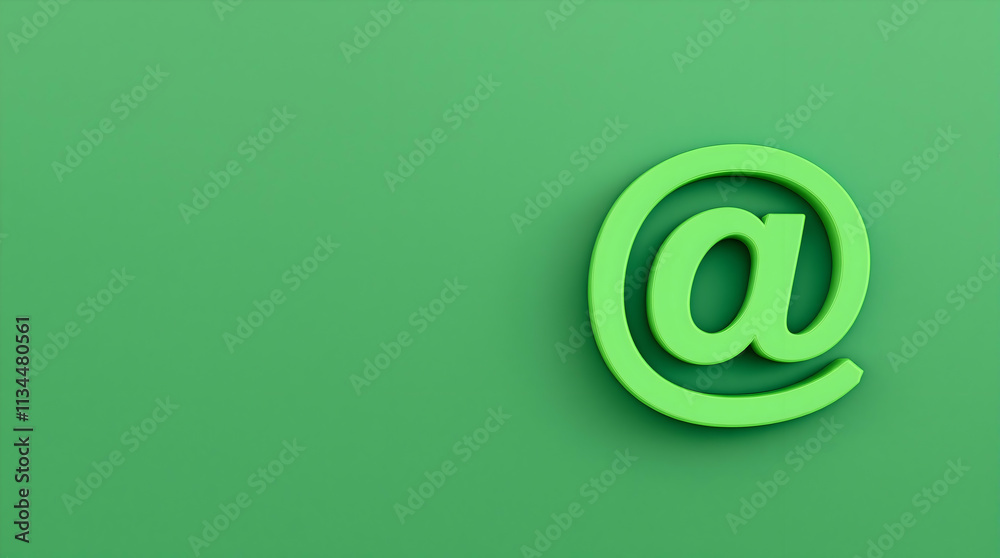 The @ symbol is green, located on a green background, mail symbol, at ...