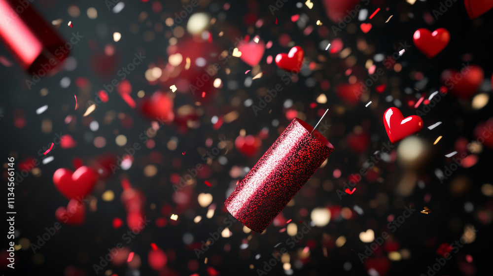Set of firecrackers with confetti isolated on background. Vector realistic illustration of 3d ...