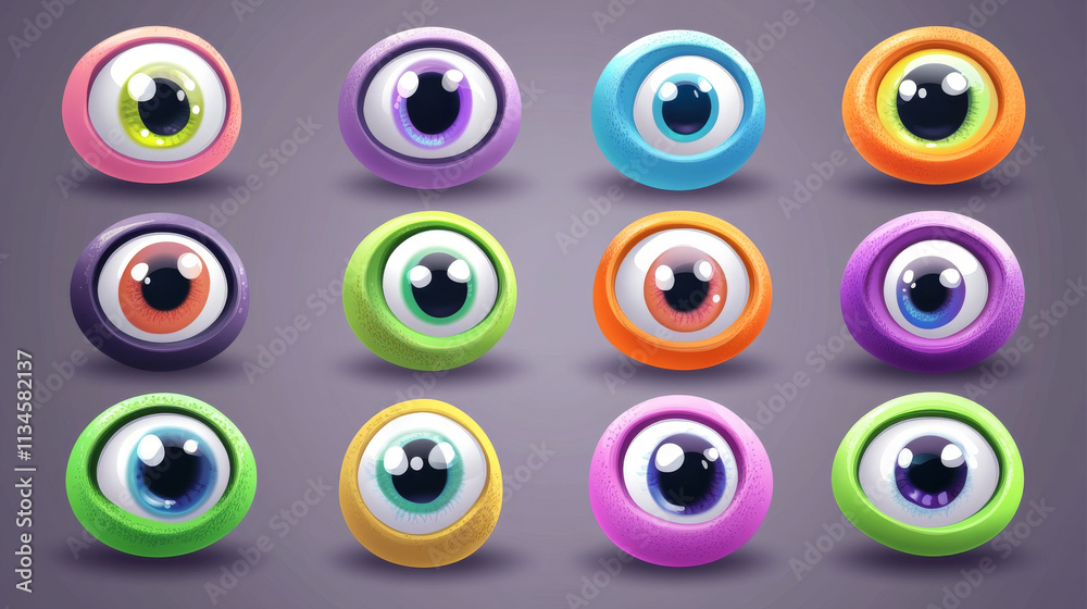 Bright 3D googly eyes with colorful lids and playful oversized look ...