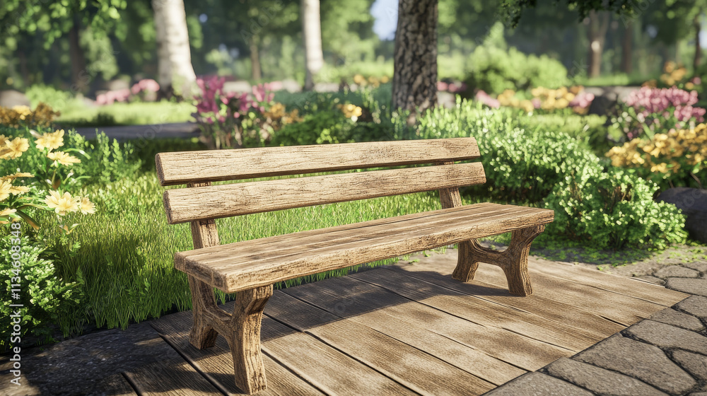 Wooden park or backyard bench front view. Realistic vector illustration ...