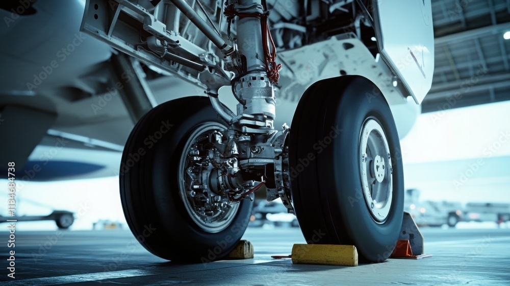 Airplane wheel compartment with mechanical components and hydraulic ...