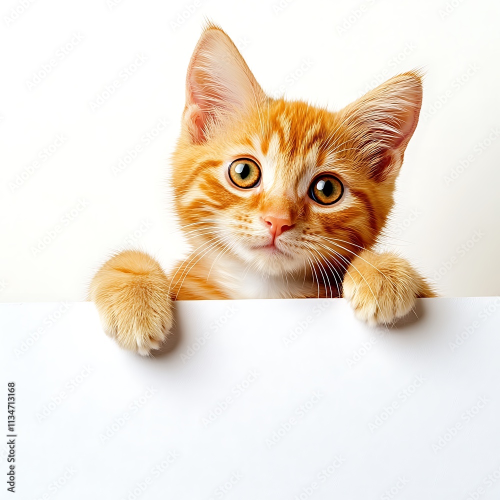 A stock photo of an adorable ginger animal beside a blank sign ...