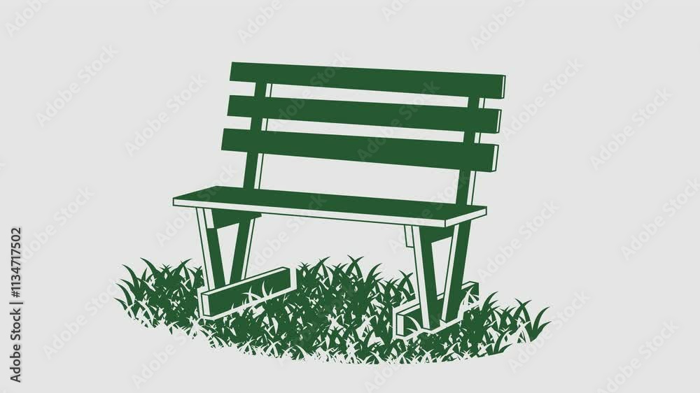Wooden bench in rustic style in city park graphic animation. Alpha ...