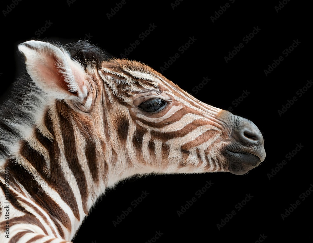a side view of a zebra fetus in its final developmental stages showcasing detailed skin texture ...