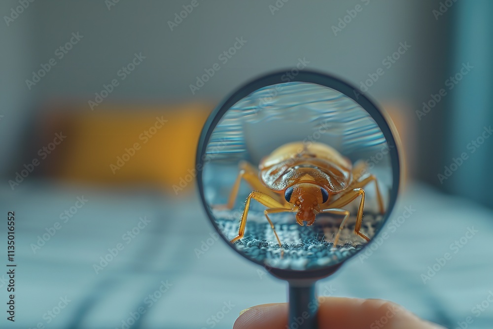 An extremely in-depth and detailed analysis of bed bugs over a bed in a ...